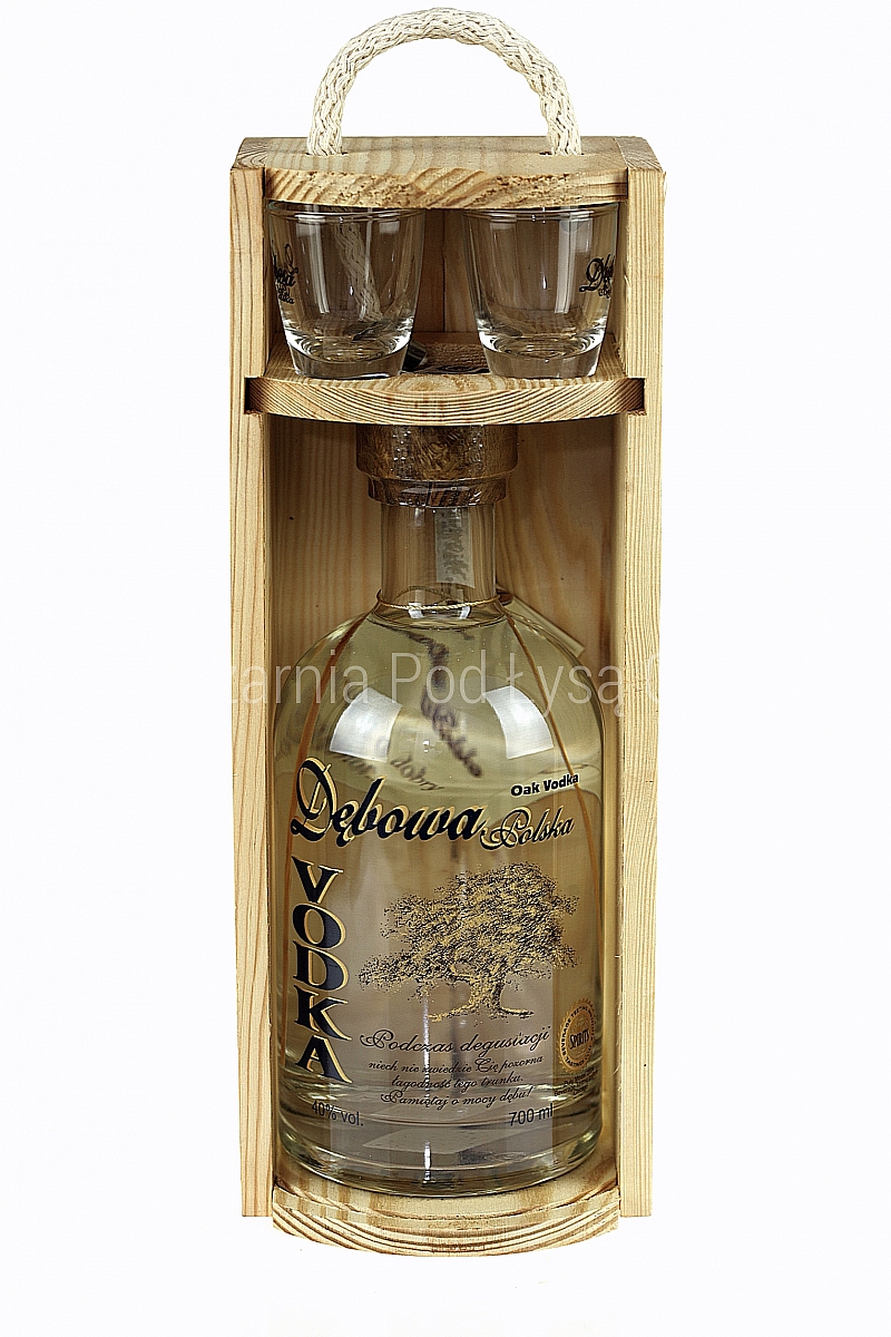 Wódka Dębowa Polska 0,7 l W Drewnie + Kieliszki - Wódki - Alkohole